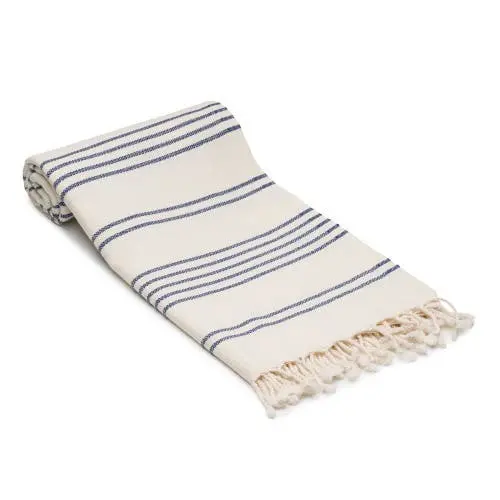 OLIVIERA HOME Heritage Stripe Turkish Cotton Bath Towel - Navy