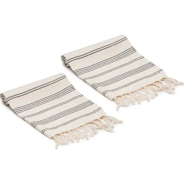 OLIVIERA HOME Heritage Stripe Turkish Cotton Hand Towelsset Of 2 - Black