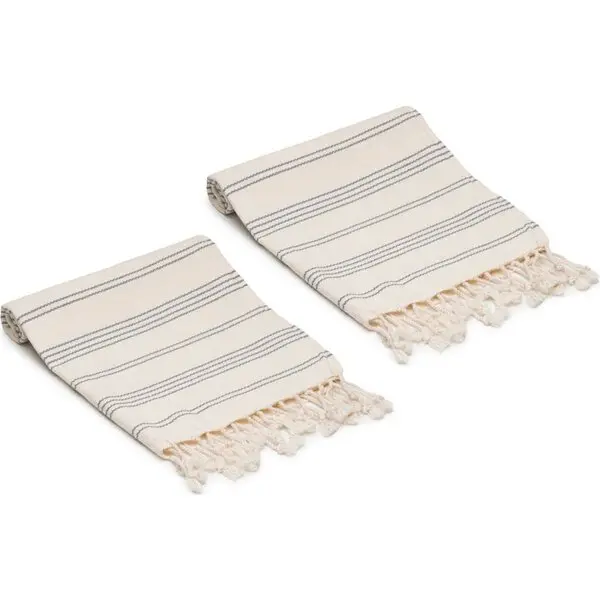 OLIVIERA HOME Heritage Stripe Turkish Cotton Hand Towelsset Of 2 - Gray