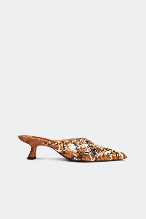 SIMONMILLER Knotted Gala Mule Kitten Heel - Chestnut Multi