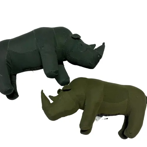 PUEBCO Vintage Fabric Stuffed Rhinoceros - Olive
