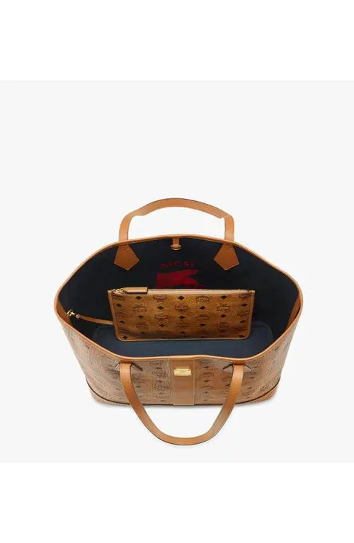 Mcm Medium Liz Shopper In Visetos - Cognac