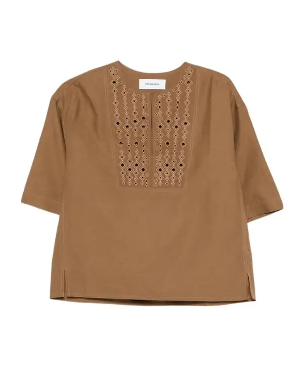 YVES SALOMON Diamond Cut-out Short Sleeve Top