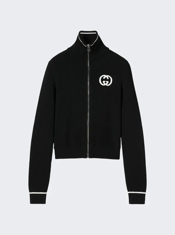 Gucci Ribbed Zip Jacket With Intarsia