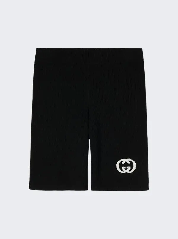 Gucci Ribbed Shorts With Interlocking G Intarsia - Black