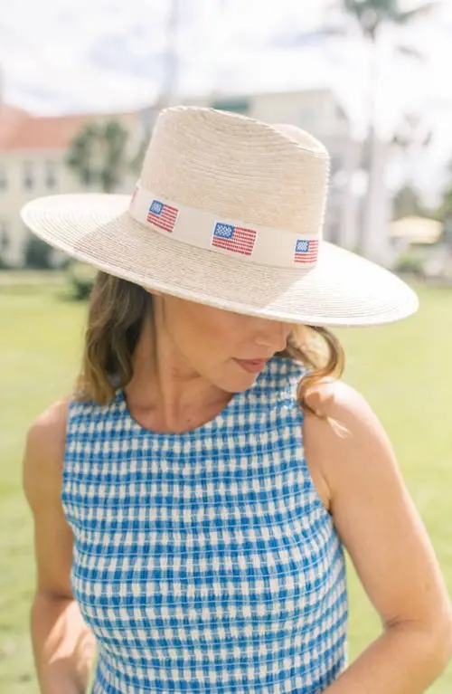 SUNSHINE TIENDA Straw Sun Hat With American Flag Detail