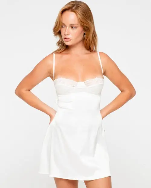 One Empire Zaya Lace-trim Satin Nightdress - White