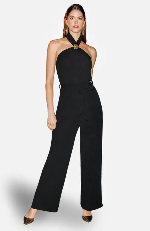 YUMI Halter Neck Wide Leg Jumpsuit - Black
