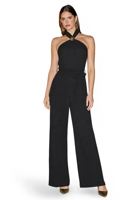 YUMI Halter Neck Wide Leg Jumpsuit - Black