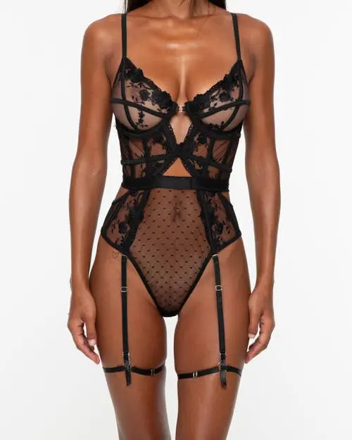 One Empire Jayda Bodysuit With Lace And Mesh - Black