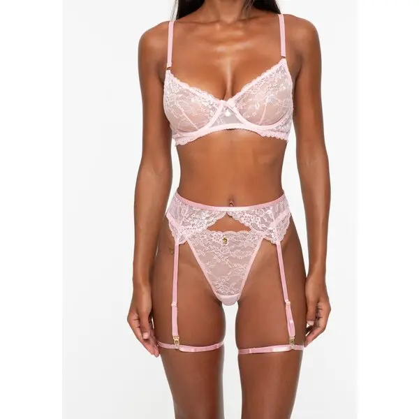 One Empire Raffaella Floral Embroidered Lace Garter Lingerie Set