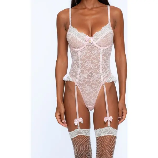 One Empire Paisley Bodysuit With Lace Detailing - Pink