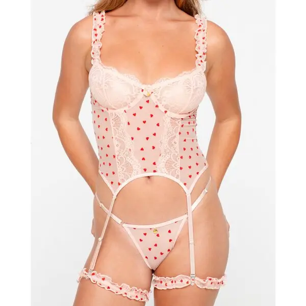 One Empire Amara Bodysuit With Lace And Heart Print - Pink