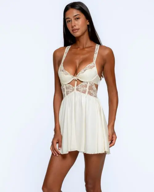 One Empire Aurea Embroidered Lace & Satin Babydoll
