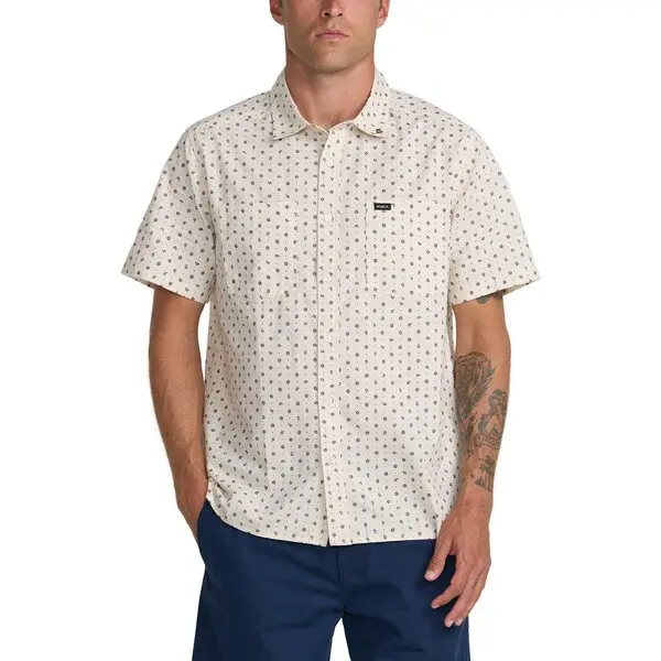 Rvca Breezy Floral Short Sleeve Button-up Shirt - Ceramic
