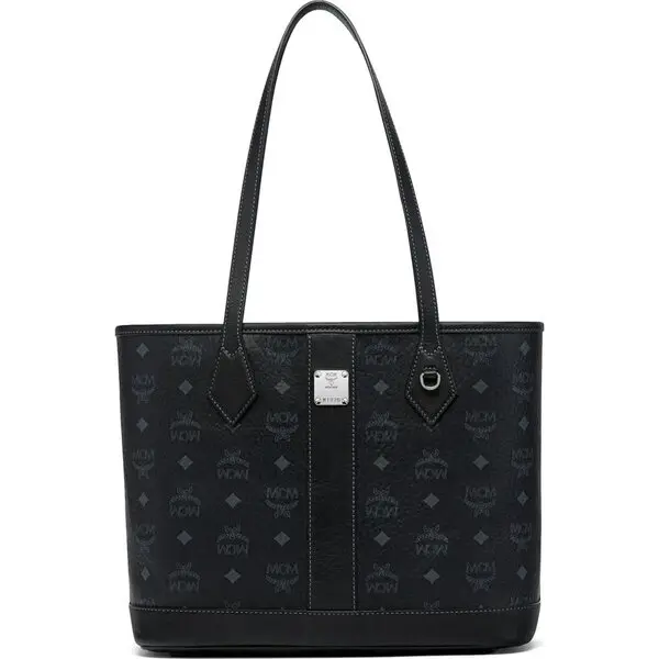Mcm Small Liz Shopper In Visetos Monogram Canvas - Black