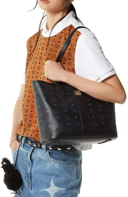 Mcm Small Liz Shopper In Visetos Monogram Canvas - Black
