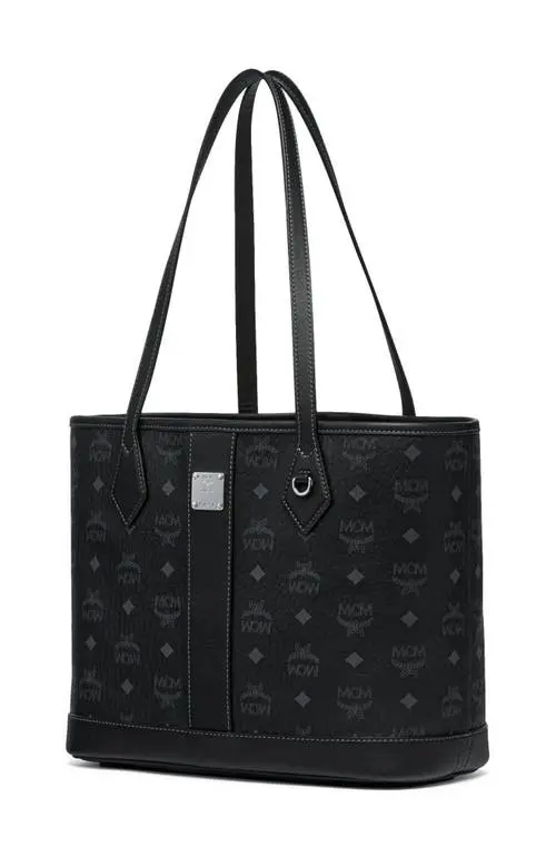 Mcm Small Liz Shopper In Visetos Monogram Canvas - Black
