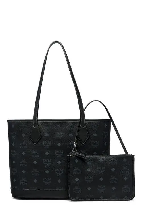 Mcm Small Liz Shopper In Visetos Monogram Canvas - Black
