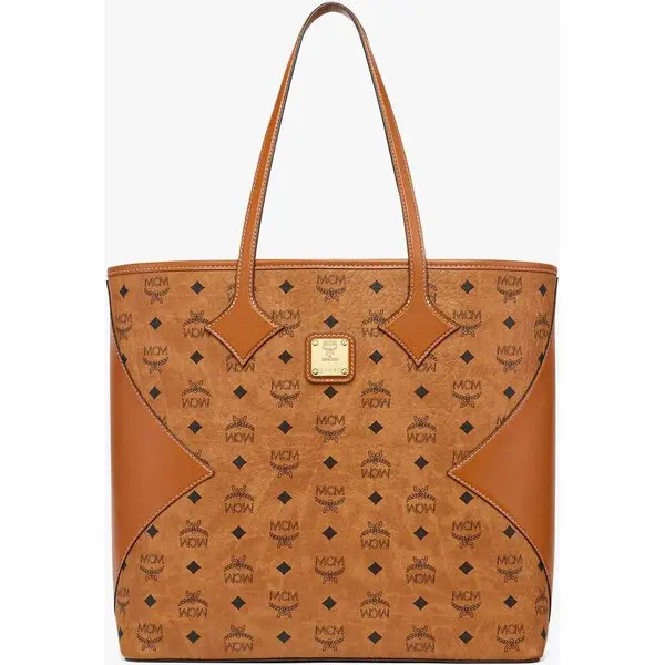 Mcm Large Visetos Shopper Bag - Cognac