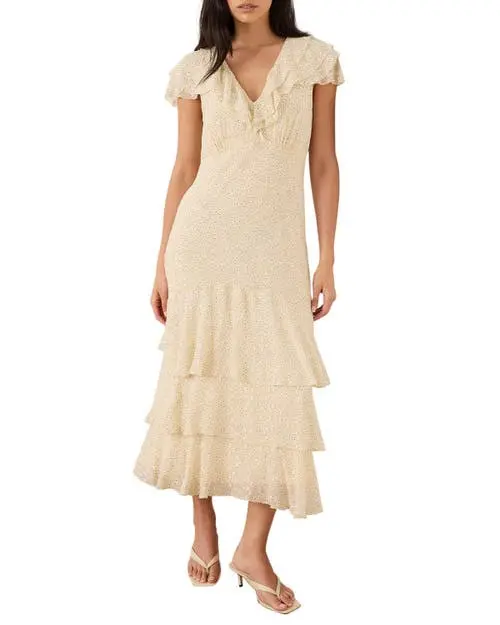 Mint Velvet Ruffle Print Midi Dress - Yellow
