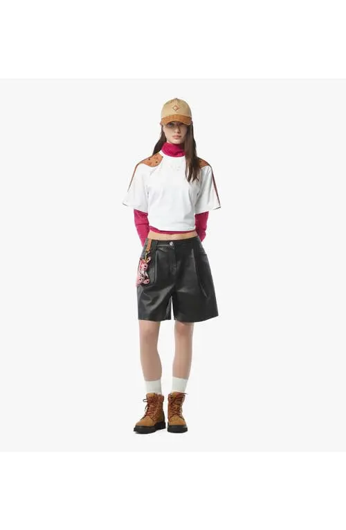 Mcm Laurel Cropped T-shirt In Organic Cotton With Monogram Econyl® Trim - White