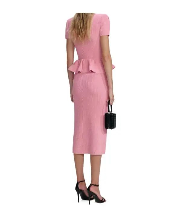 SELF-PORTRAIT Peplum Midi Dress With Button Closure And Removable Shoulder Pads