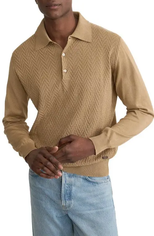 Eton Chevron Structure Long Sleeve Polo - Light Beige