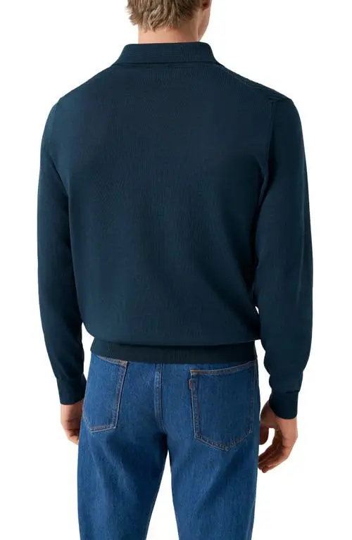 Eton Chevron Structure Long Sleeve Polo - Medium Blue