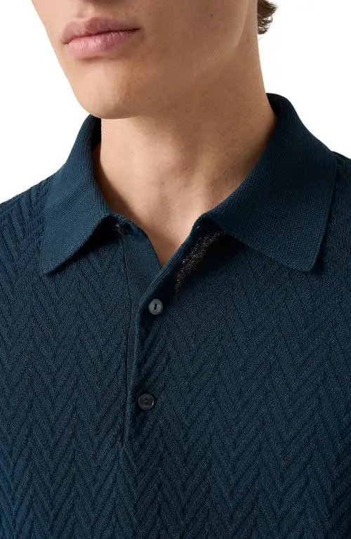 Eton Chevron Structure Long Sleeve Polo - Medium Blue