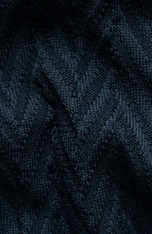 Eton Chevron Structure Long Sleeve Polo - Medium Blue
