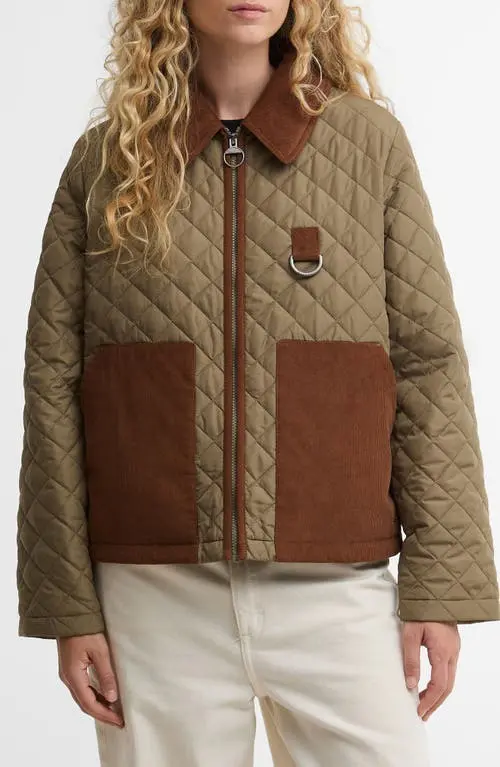 Barbour Aylesby Quilted Jacket With Cord Collar And D-ring Hardware - Dusky Green