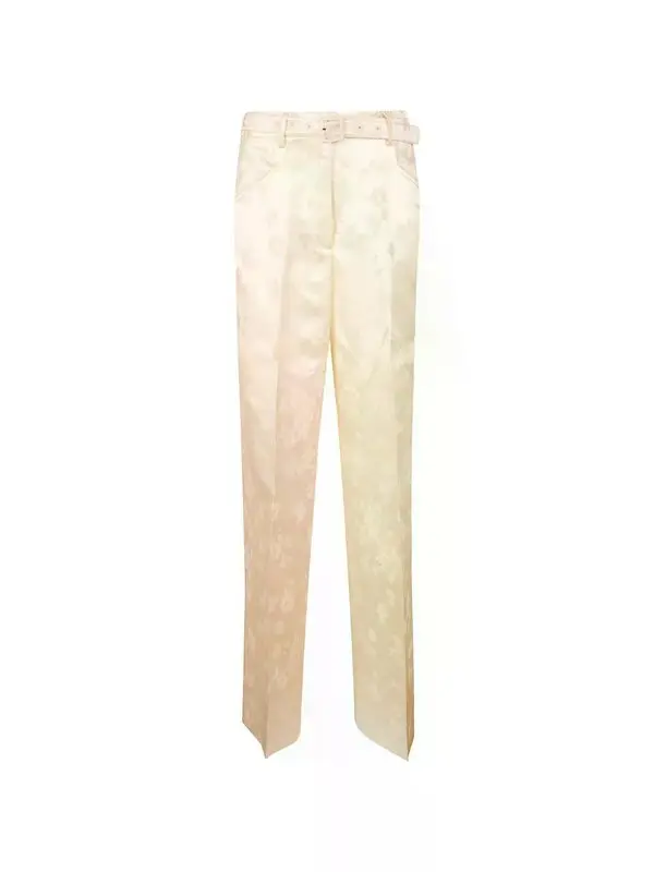 Gabriela Hearst Ivory Silk Floral-jacquard Belted Trousers - Neutrals