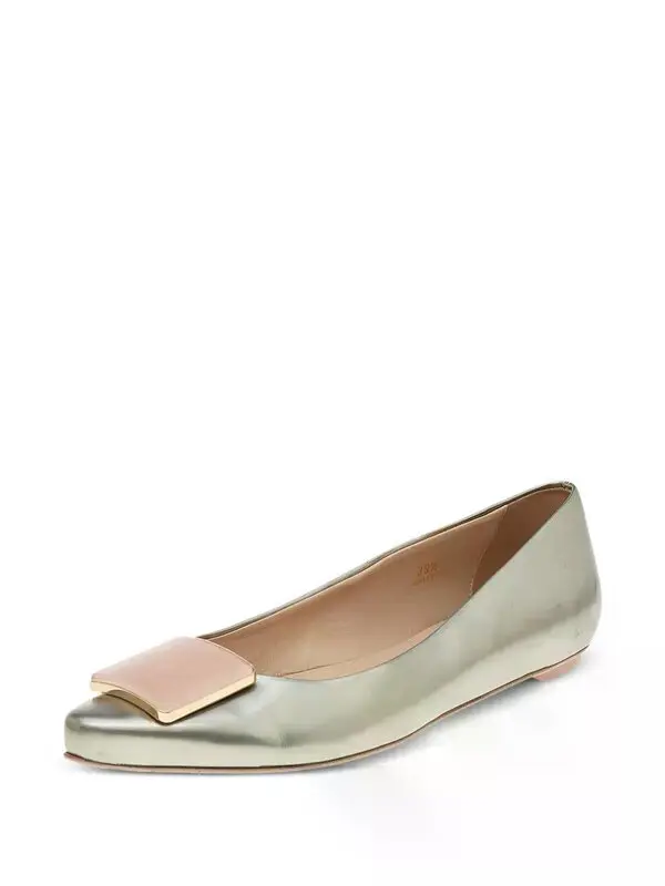 TOD'S Leather Pointed Toe Buckle Detail Ballet Flats
