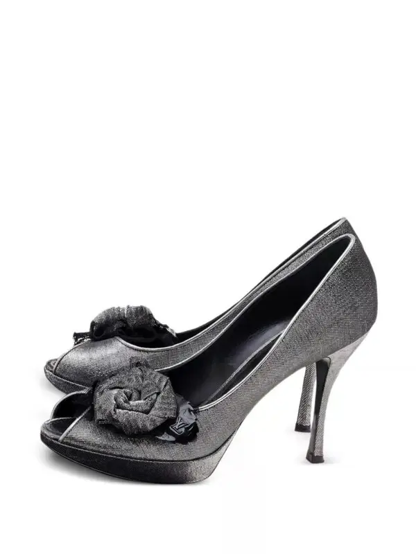 LOUIS VUITTON Floral Peep-toe Stiletto Pumps - Silver