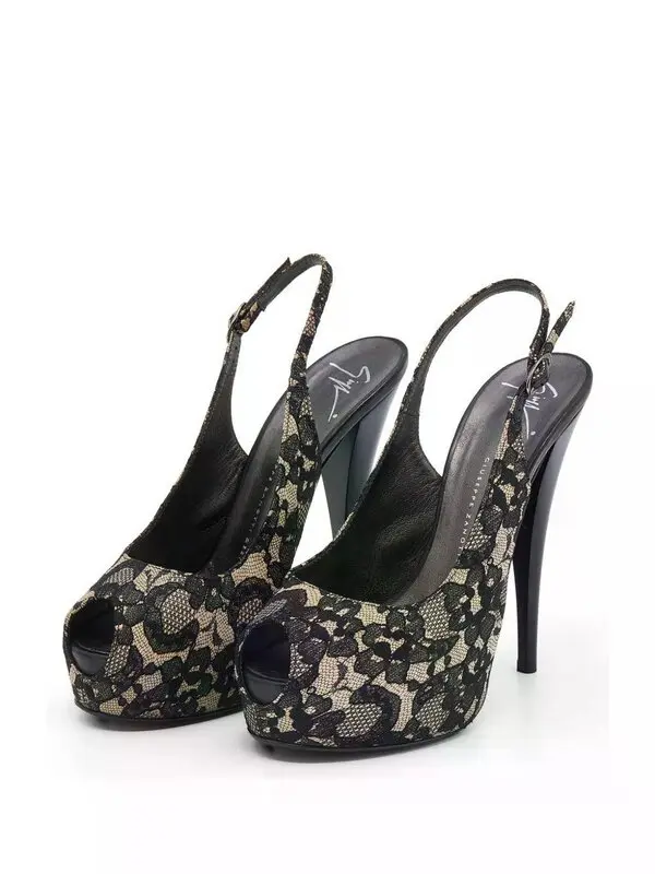 GIUSEPPE ZANOTTI Lace Peep-toe Platform Slingback Stilettos