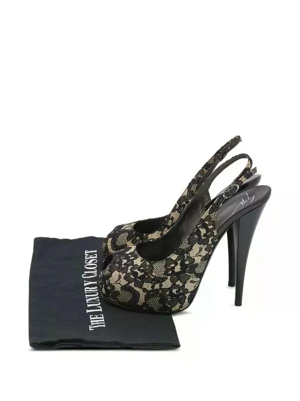GIUSEPPE ZANOTTI Lace Peep-toe Platform Slingback Stilettos