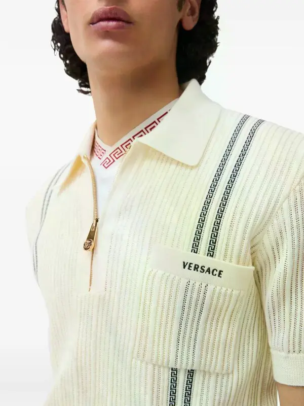 Versace Embroidered-logo Cotton Knit Polo Shirt