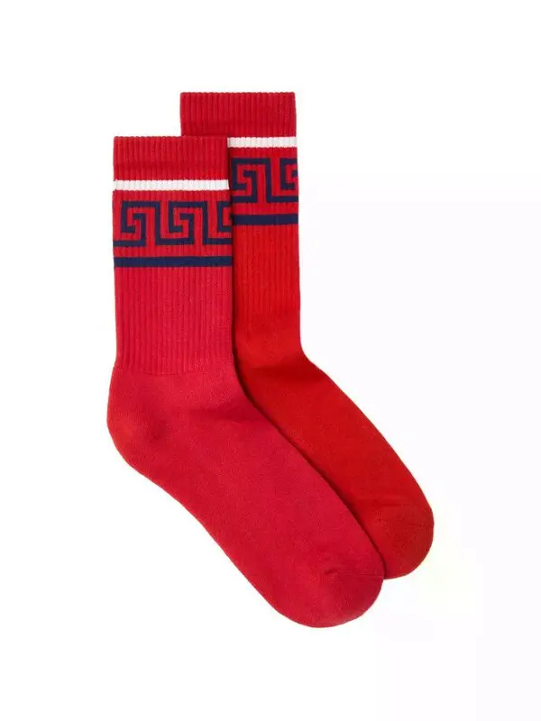 Versace Ribbed Cotton Socks With Greca Pattern - Red