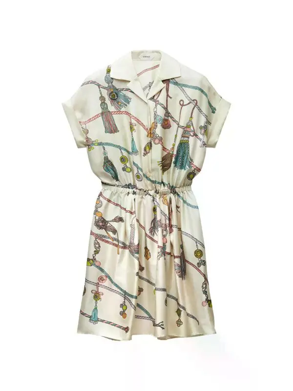 Versace Printed Silk Twill Mini Shirt Dress - Neutrals