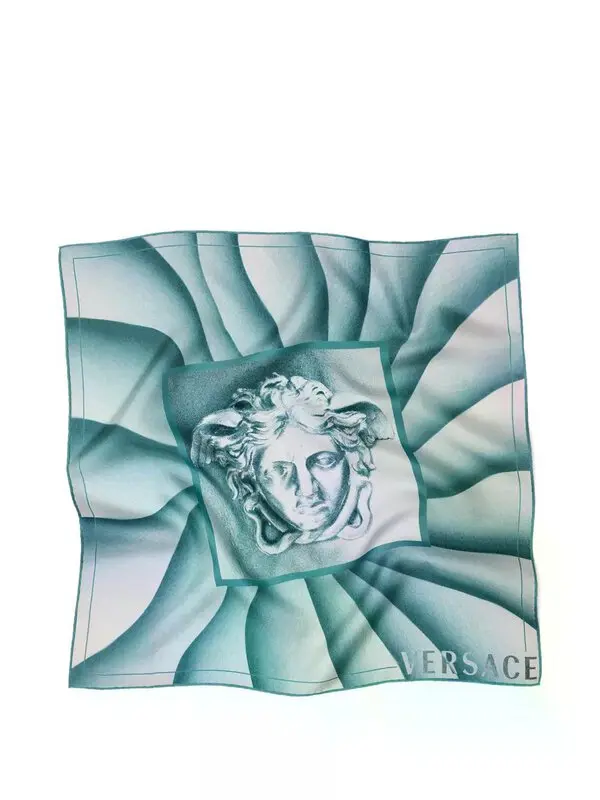 Versace Printed Silk Twill Scarf 55 Cm - Blue