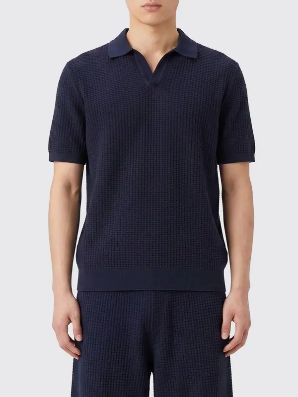 BOSS Interwoven Cotton Knit Polo Shirt - Blue