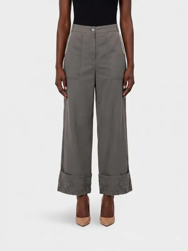Liu Jo Wide Leg Cropped Trousers With Rhinestone Embellishments