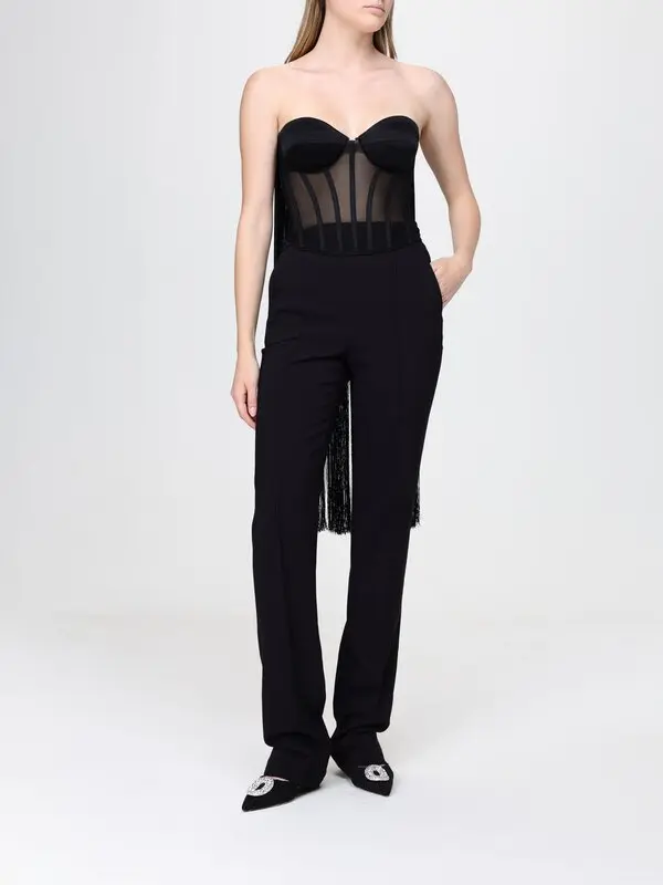 Elisabetta Franchi High-waisted Crêpe Trousers With Fringe Detail
