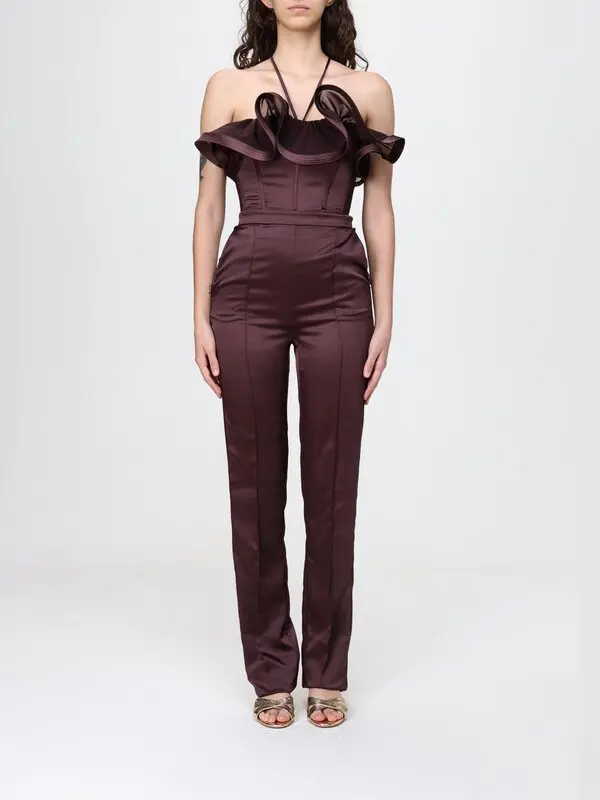 Elisabetta Franchi Halter Neck Ruffle Detail Jumpsuit - Cocoa