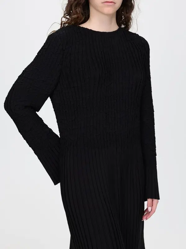 BOSS Long Sleeve Textured Midi Dress
