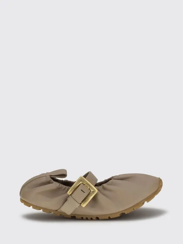 Balmain Ballet Flat With Buckle Detail - Sand