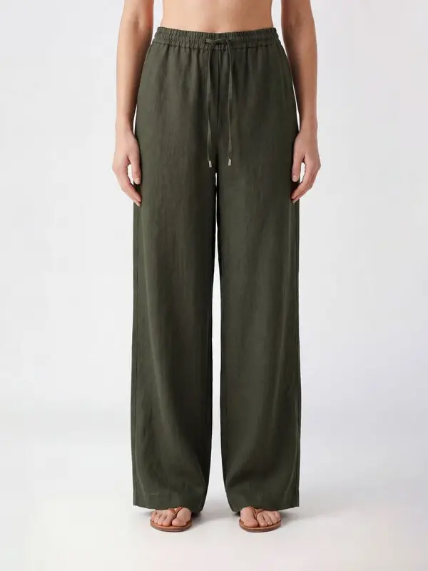 Max Mara Linen Wide Leg Palazzo Trousers - Green