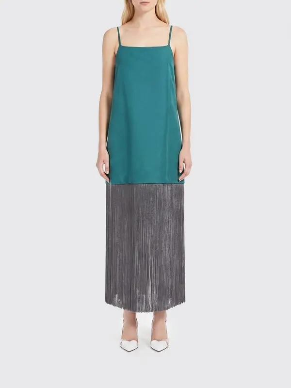 Alaïa Silk Camisole Dress With Fringe Detail - Emerald
