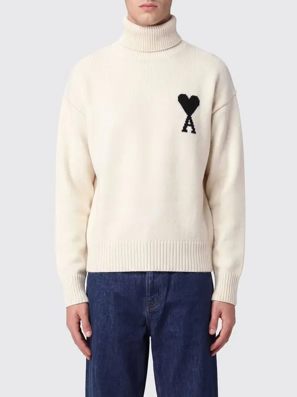 AMI Paris Embroidered Heart Turtleneck Sweater - White